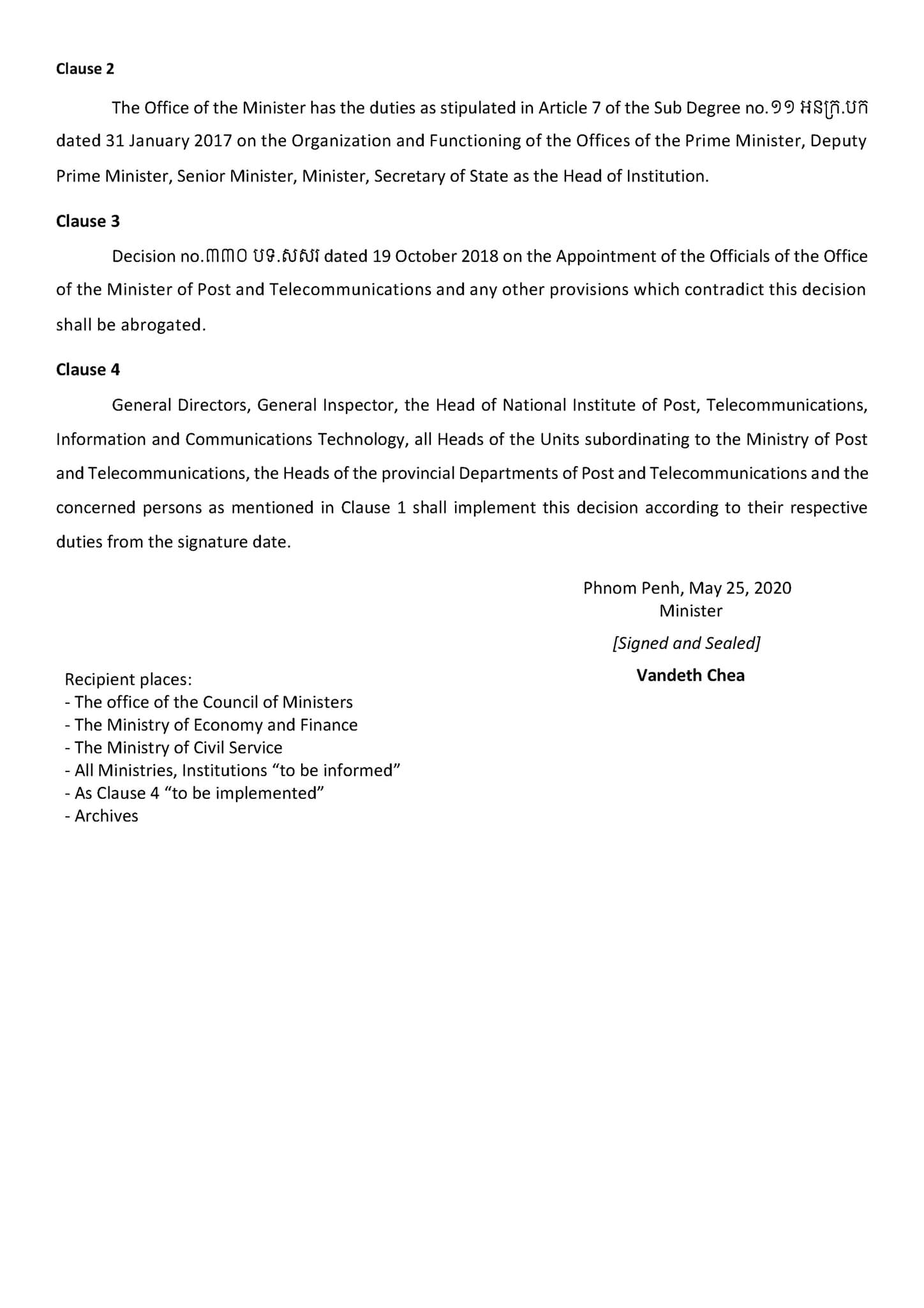 Decision on the Appointment of the Composition of the Office of the ...